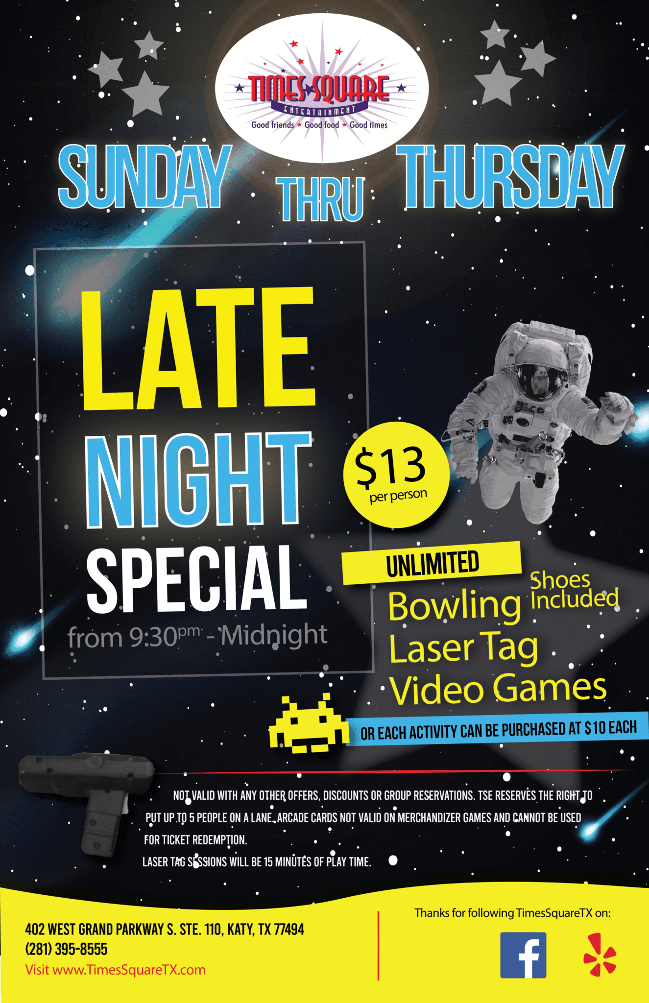 Discounts | Specials | Bowling | Times Square Entertainment | Katy, TX
