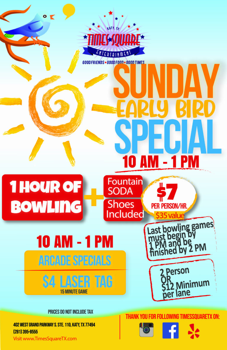 Discounts | Specials | Bowling | Times Square Entertainment | Katy, TX