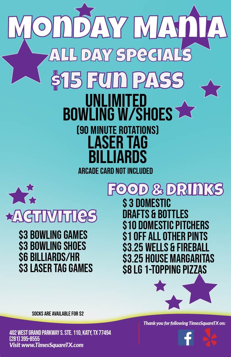 Discounts | Specials | Bowling | Times Square Entertainment | Katy, TX